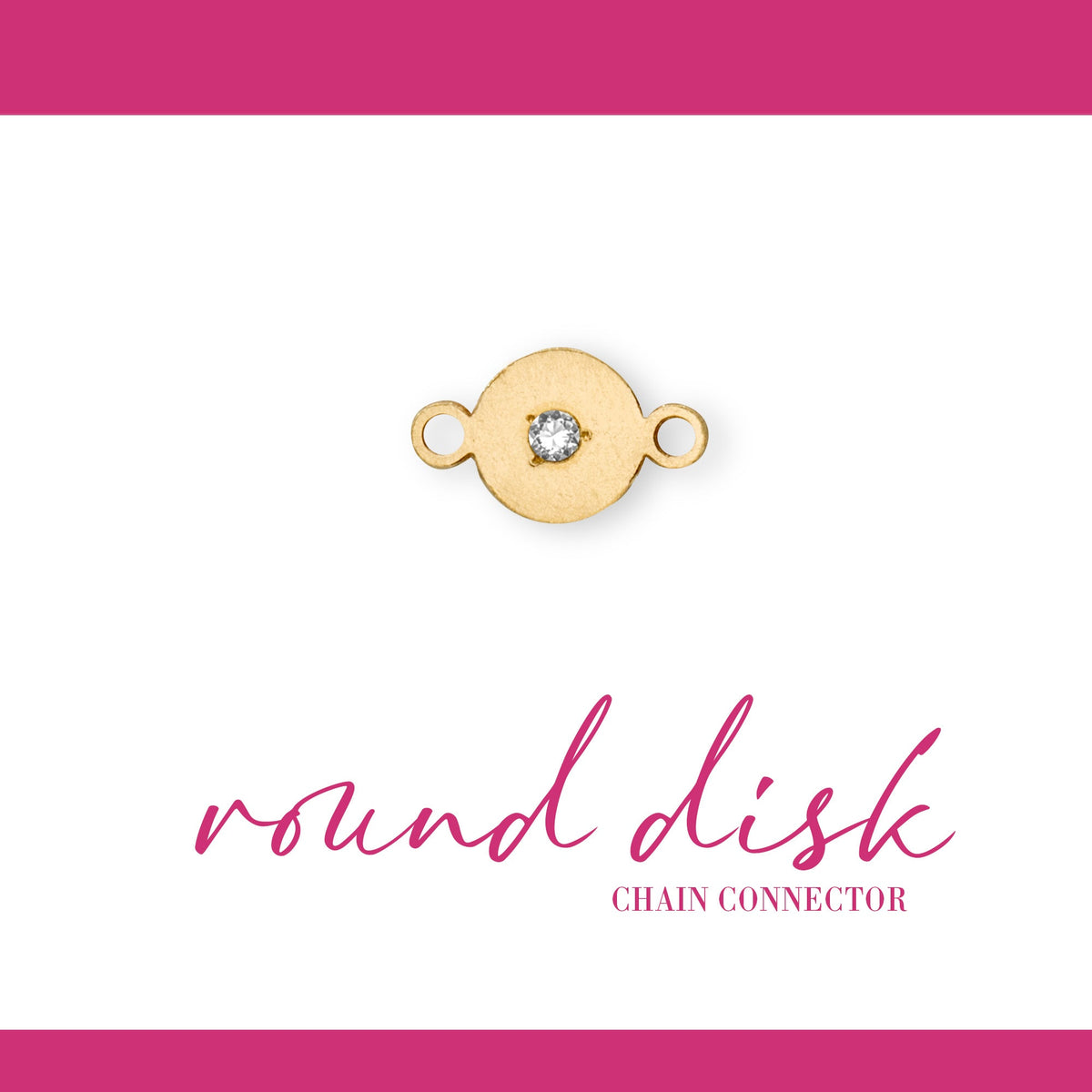 Round Disc Connector | 14K Gold Filled Yellow | 8.4mm | White Gemstone ...